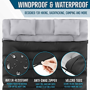 Zone Tech Convertible Queen Size Sleeping Bag with Camping Pillow Outdoor Accessories