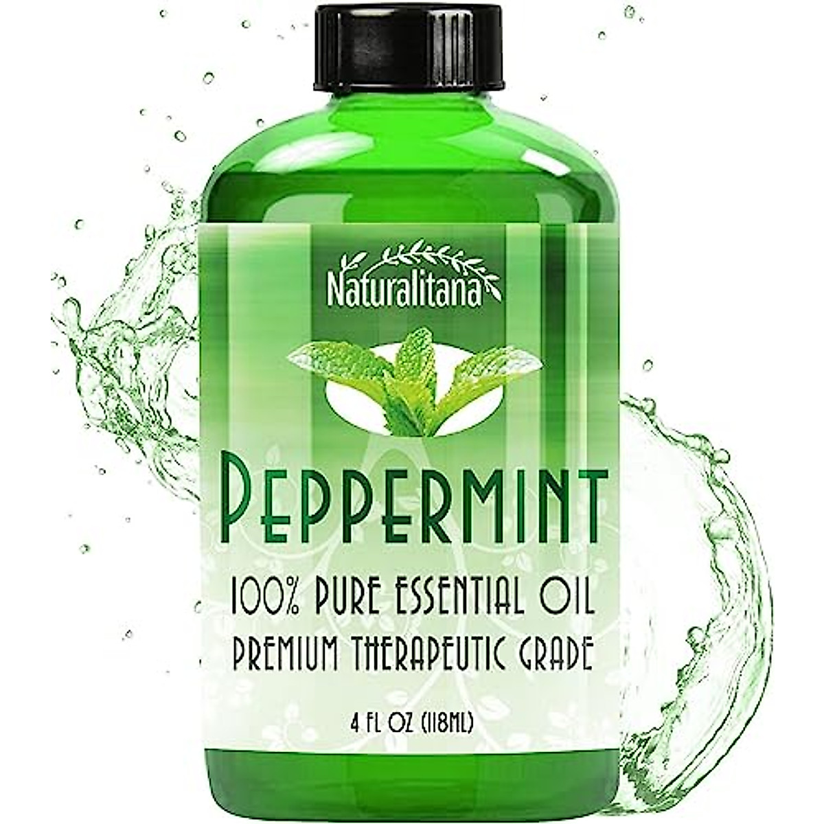 Naturalitana Peppermint Essential Oil - Therapeutic Grade for Aromatherapy, Diffuser, Hair, Stress, Relaxation, Dropper - 4 fl oz - Mint Scented Oil - Mint Oil