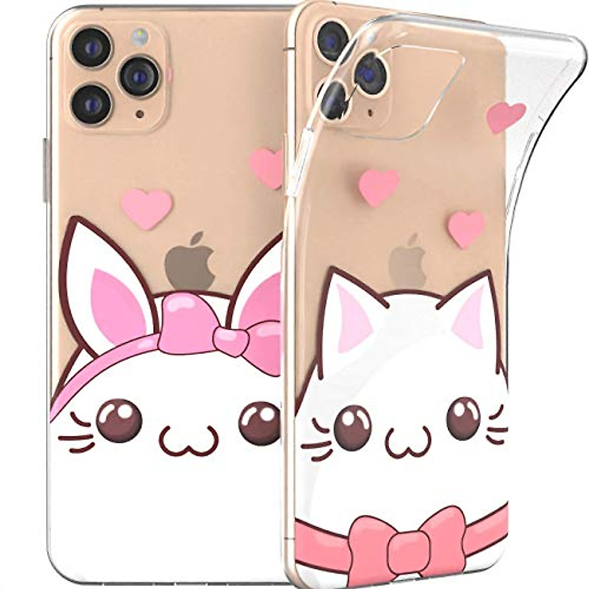 Toik Matching Couple Cases for Apple iPhone 11 Pro Xs Max Xr 10 X 8 Plus 7 6s 5s SE Kawaii Flexible Design Cat Clear Girlfriend Cute TPU Lovely Protective Gift Print Silicone Bow Bunny