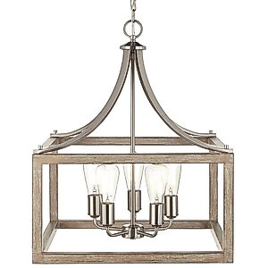 Home Decorators Collection Boswell Quarter Collection 5-Light Brushed Nickel Pendant with Painted Weathered Gray Wood Accents