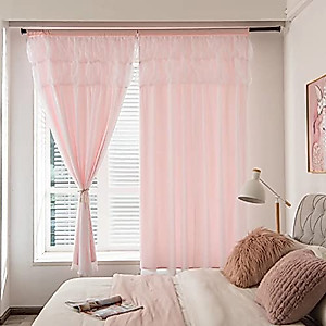 GY Nursery Curtains Catarina Layered Solid Blackout and Sheer Window Curtain Panel Pair for Kids/ Girls Bedroom Living Room Nursery, Blush Pink, 42x63 Inch, Set of 2 Panels