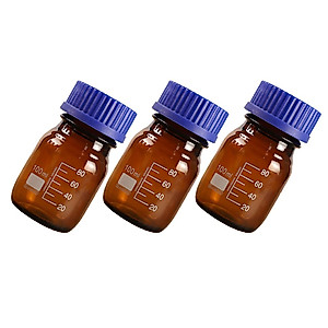 100ml Storage Glass Bottles with Cap - 3pcs Round Media Storage Bottles Amber Graduated Lab Reagent Container for Lab Scientific Glassware Classrooms Home