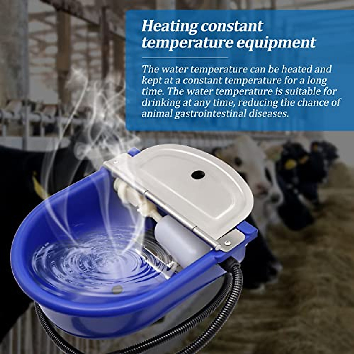 Automatic Livestock Waterer Heated Horse Water Bowl Automatic Cattle Cow Heated Water Bowl Dog Horse Cattle Drinking Bowl Constant Temperature Dispenser with Float Control