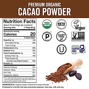 Viva Naturals Organic Cacao Powder, 1lb - Unsweetened Cacao Powder With Rich Dark Chocolate Flavor, Perfect for Baking & Smoothies, Non-GMO, Certified Vegan & Gluten-Free, 454 g
