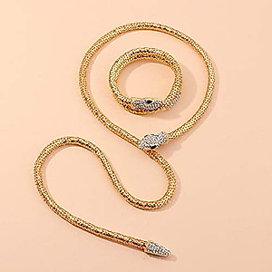 Snake Choker Necklace Bracelet Retro Adjustable Snake Shape Collar Necklace Curved Bar Design Full Rhinestone Accessories Halloween Statement Fashion Jewelry for Women-A necklace
