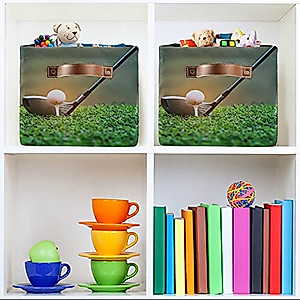 TropicalLife Rectangular Storage Bin Cube Sport Golf Ball Club Foldable Organizer Basket with Handles, Collapsible Storage Box for Kids Toy Shelf Closet Nursery