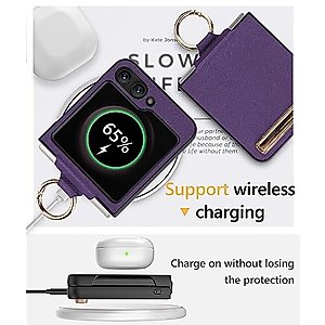 ATATOO for Samsung Galaxy Z Flip 5 Case with Ring & Kickstand & Built-in Screen Protector, Ultra-Thin Case Support Wireless Charging Durable Shockproof Anti-Slip Phone Case for Galaxy Z Flip 5, Purple