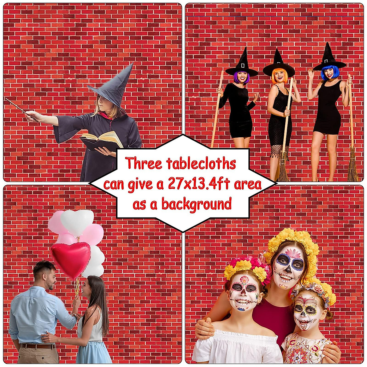 chiazllta 3 Pieces Red Brick Tablecloth Plastic Brick Wrapping Paper Stone Wall Backdrop for Christmas Party Decorations Fireplaces Curtains Door Wallpaper Photography Supplies