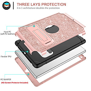 BENTOBEN for Case for iPad Air 2/iPad 9.7 2017/2018/Pro 9.7, iPad 5th/6th Generation Case, Glitter 3Layer Full Body Protective Shockproof Girls Women Kids Tablet Cover, Rose Gold