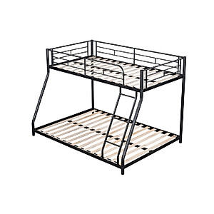 PVWIIK Bunk Beds Twin Over Full Size for Teens Adults Dorm Bedroom Guest Room,Heavy Duty Bunk Beds with Ladder and Full Length Guardrail,No Box Spring Needed, Black