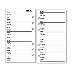Personal size Contacts Address Book Planner Insert Refill, 3.74 x 6.73 inches, Pre-Punched for 6-Rings to Fit Filofax, LV MM, Kikki K and Other Binders, Choose Quantity