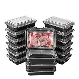 FULING 50 Pack Meal Prep Plastic Food Storage Containers With Lids 28 oz 1 Compartment Black Rectangular Reusable To Go Lunch Prepping Boxes BPA-Free Microwavable Freezer Dishwasher Safe Stackable