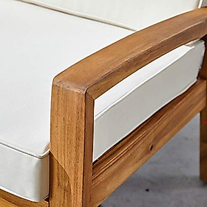 Great Deal Furniture Christian Outdoor Teak Finished Acacia Wood Loveseat and Coffee Table Set with Beige Water Resistant Cushions