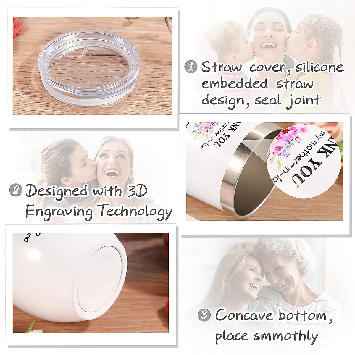 Patelai Mother In Law Gift from Son In Law Daughter In Law, Thank You for Being My Mother-in-Law Coffee Cup for Mother's Day Birthday, 12 oz Wine Tumbler with Lid Straw Brush (White)