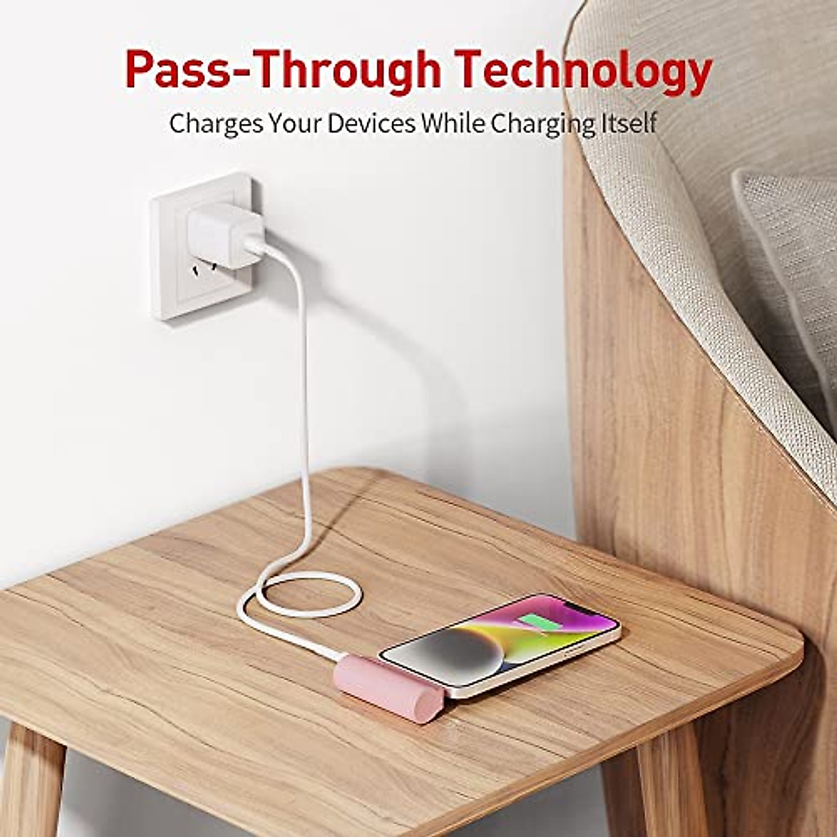 iWALK Mini Portable Charger for iPhone with Built in Cable, 3350mAh Ultra-Compact Power Bank Small Battery Pack Charger Compatible with iPhone 14/13/13 Pro/12/12 Pro/11/XR/XS/X/8/7/6,Pink