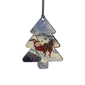 Disney - Mickey and Minnie Mouse - Evening Sleigh Ride – Thomas Kinkade Studios – 3” x 3.9” Tree Shaped Hanging Acrylic Print – Officially Licensed Collectible