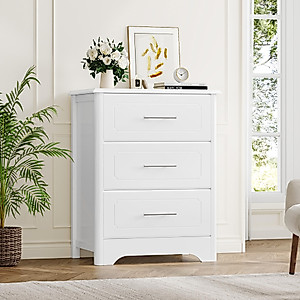 HITHOS 3 Drawer Dresser for Bedroom, 23.62" Wide Modern White Dresser, Tall Nightstand with 3 Deep Drawers, Wood Chest of Drawers, Side End Table for Living Room, Hallway, Home Office