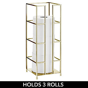 mDesign Metal Free-Standing Toilet Paper Reserve Tower Stand, 3-Jumbo Tissue Roll Storage Canister Holder for Bathroom Under Sink, Shelf, Beside Vanity, Cabinet, Corner, Citi Collection - Soft Brass