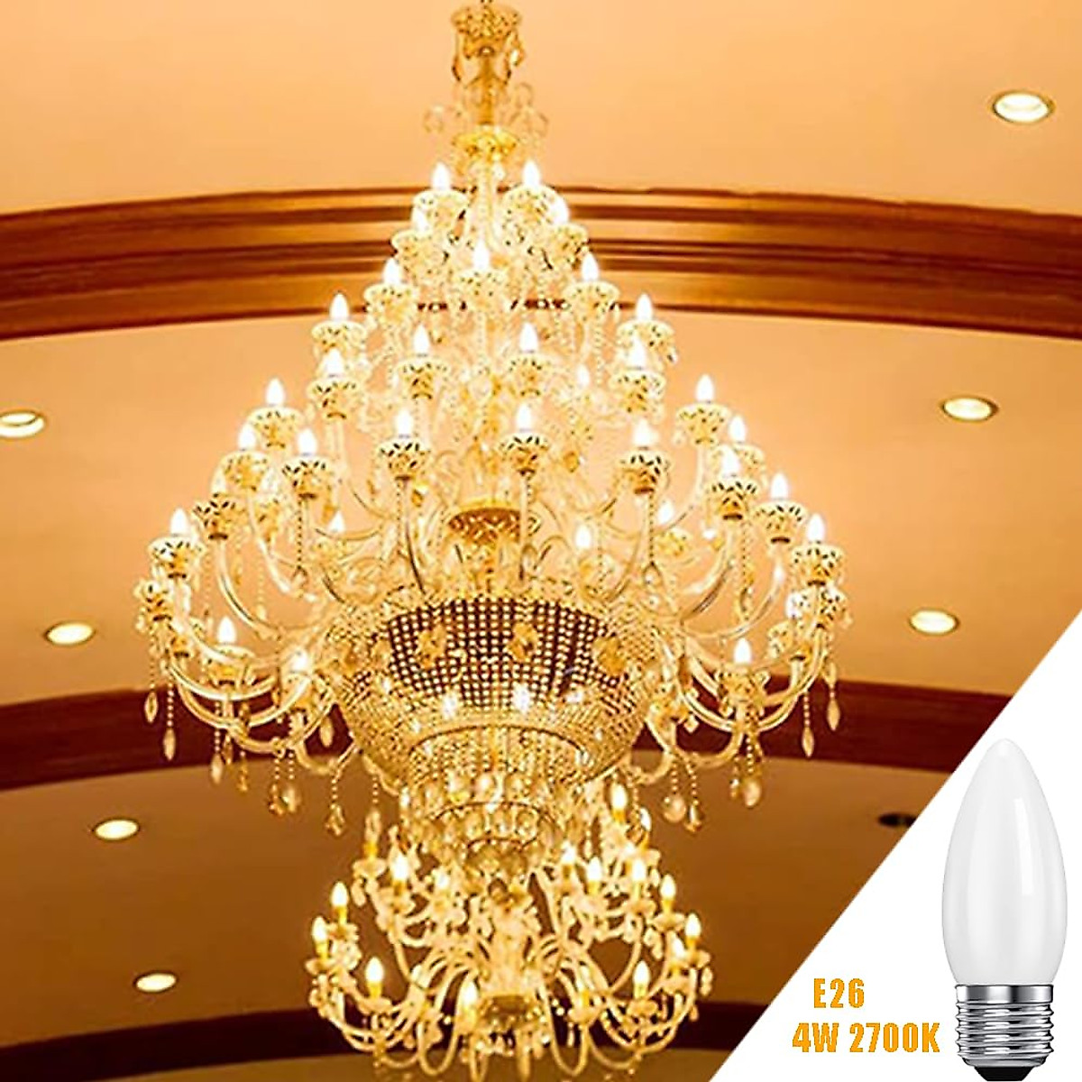 Jacqings E26 LED Candelabra,4W Vintage 40 Watt Equivalent Edison Style, C32 Frosted Glass Flame Shape,2700K Warm Soft White 400LM,Dimmable LED Candle Bulbs Ceiling Fan Bulb (10)