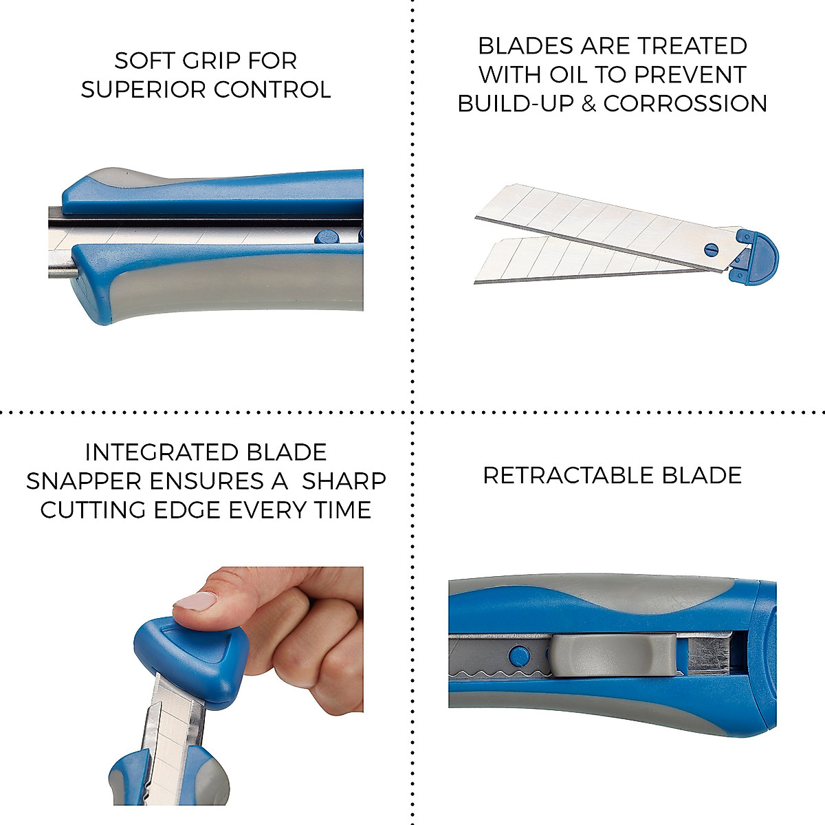ECR4Kids Cutting Edge Ultra-Grip Retractable Utility Knife - Heavy Duty Box Cutter, Blue