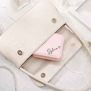 Party-rainday Bridesmaid Proposal Gifts Custom Leather Jewelry Box, Birth Flower Travel Jewelry Case Ring Box, Personalized Jewelry Organizer (Champagne)