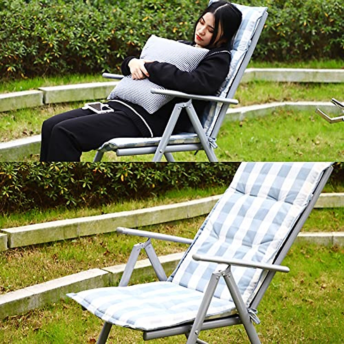 FYBOOR 2 Pack Outdoor/Indoor High Back Chair Cushion, Seat/Back Patio Chair Cushion for Outdoor Furniture, Fade Resistant Stuffed High Rebound Foam Adirondack Replacement Chair Cushion,Blue Stripes