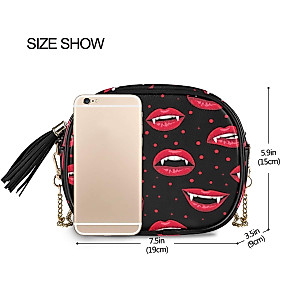 ALAZA Women's Seamless Halloween Pattern with Red Vampire Lips48 Cross Body Bag Chain Shoulder Handbag Purse with Tassel