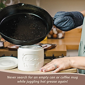 Briink Collective Ceramic Bacon Grease Container with Strainer Farmhouse Kitchen Decor Oil Storage Canister Grease Keeper Kitchen Counter Storage Container