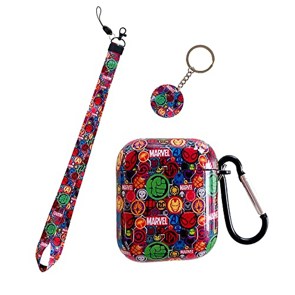 Auto Element Anime Super Hero Character Soft TPU Airpods 1/2 Case，with Cartoon Lanyard Keychain，Suitable Fashion Man Women Girl Case