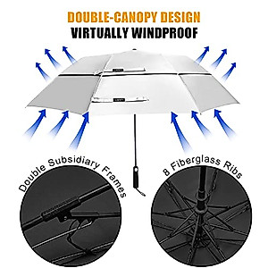 G4Free 62 Inch Portable UV Protection Large Golf Umbrella Automatic Open Double Canopy Big Sun Umbrella Windproof Oversize Sports Umbrellas(Silver/Black)