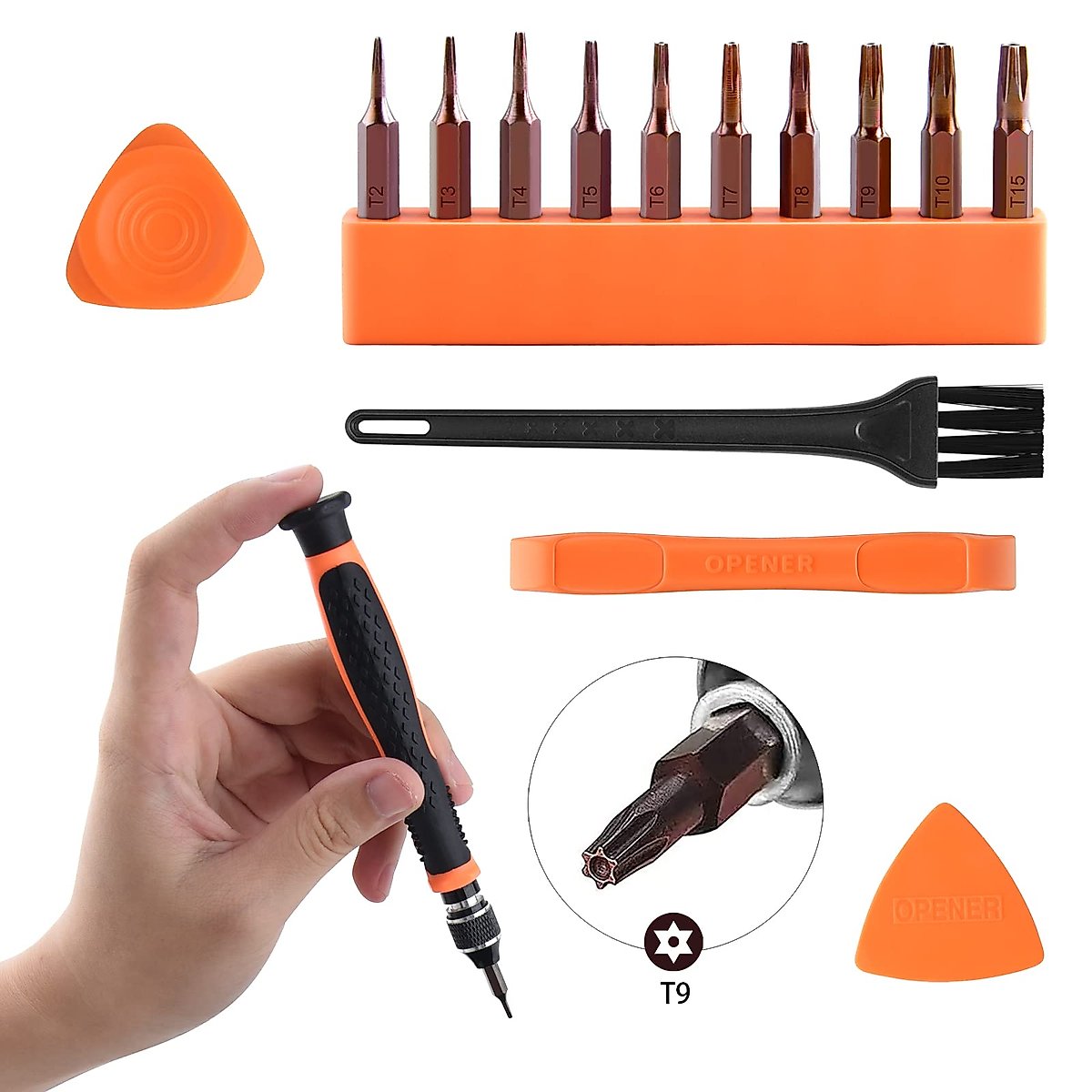 NEBURORA 10 in 1 Torx Screwdriver Set with T2 T3 T4 T5 T6 T7 T8 T9 T10 T15 Interchangeable Magnetic Torx Bit & Opening Tool,Torx Security screwdriver set for Phone/Mac/Computer/Xbox/PS4