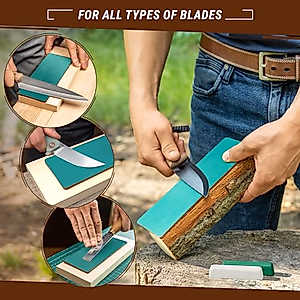 BeaverCraft Leather Strop Kit for Knife Sharpening Carving Knife Strop with Green-Gray & White Polishing Compound - Leather Sharpening Strop 2-sided 3 x 8 IN, Leather Honing Strop Block LS2P11
