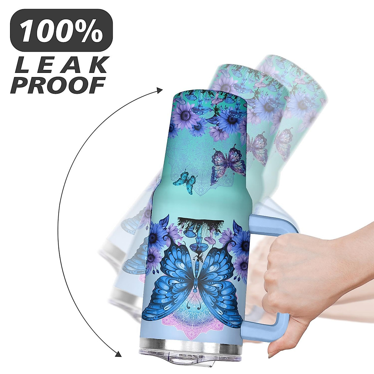 wxmbdzq 40 oz Butterfly Tumbler with Handle and Straw Lid,Leak Proof Travel Stainless Insulated Tumbler,Cup Holder Friendly,Perfect for Outdoor Travel Car and Sports