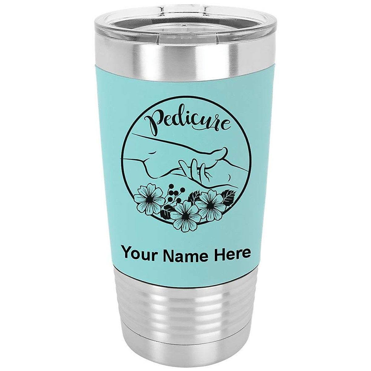 LaserGram 20oz Vacuum Insulated Tumbler Mug, Pedicure, Personalized Engraving Included (Silicone Grip, Teal)