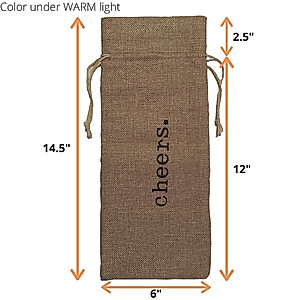 Burlap Wine Bag - 12 Jute Wine Bottle Gift Bags with Drawstring and "Cheers" Print - Gifting Supplies for Wedding, Party Favors, Christmas, Holiday and Wine Tasting Party (Brown, Cheers)