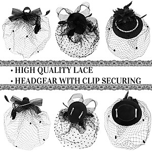 Geyoga 3 Pcs Fascinators Hats for Women Tea Party Hats Flapper Headpiece Halloween Mesh Veil Pearl Headdress for Wedding (Classic Style)