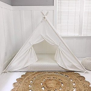 Domestic Objects | Play Tent Bed Canopy | Teepee for Mattress | Cotton Canvas | Premium Quality (Twin/Single with Door) (White)