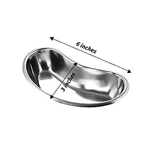 WG inc Kidney Tray Basin Emesis Stainless Steel 304 Grade Dental Surgical Utility Dish Thick Gauge Reusable containers Soiled dressings Mixing Organizers (Small (6 Inch))