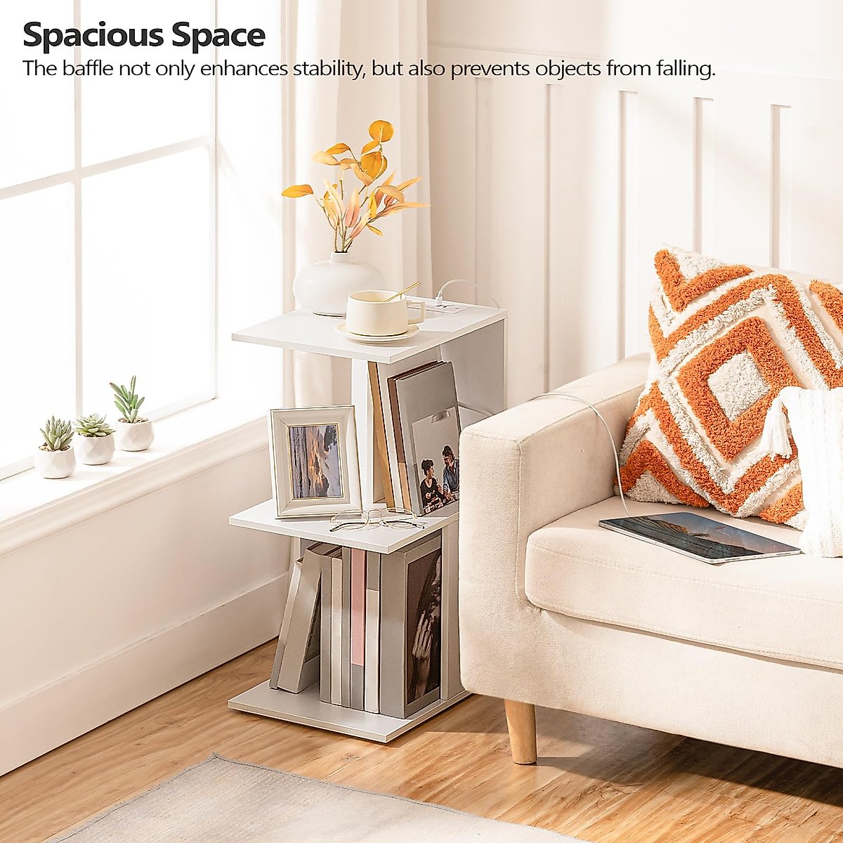 MAHANCRIS End Table with Charging Station and Side Tables with Charging Station bundle，Narrow Side Table for Small Spaces，2-Tier Nightstand with Tempered Glass Top，for Bedroom，Living Room ETWT18E01Z-E