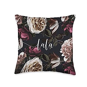 Lala Personalized Girls & Womens Name Gifts Lala-Elegant Floral Rose & Peony Personalized Name Throw Pillow, 16x16, Multicolor