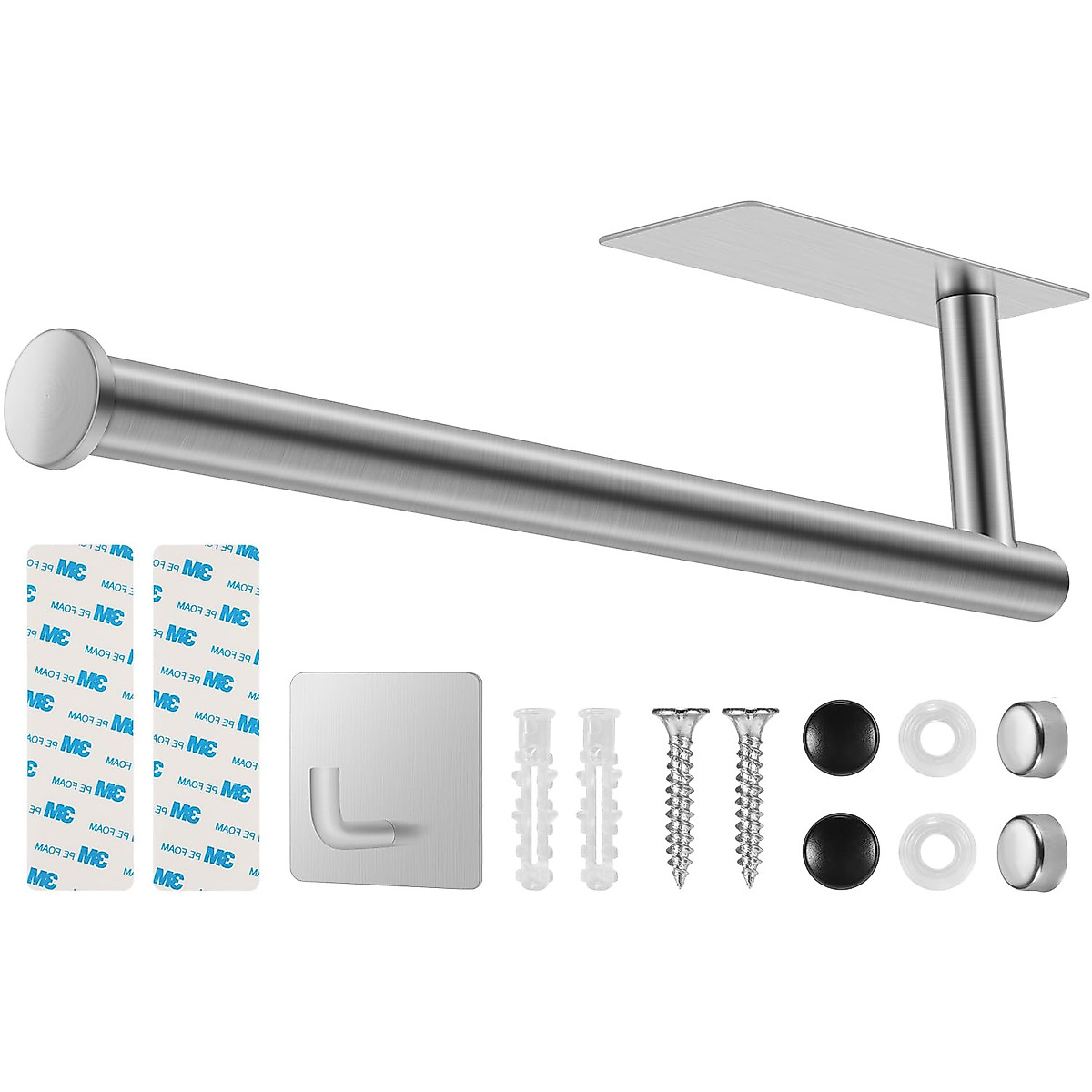 𝟐𝐧𝐝 𝐆𝐞𝐧 [More Studry] Paper Towel Holder Under Cabinet Wall Mounted, UREZORGEAR Self Adhesive or Drilling Paper Towel Holder for Kitchen RV, SUS304 Stainless Steel Paper Towel Roll Rack (Silver)