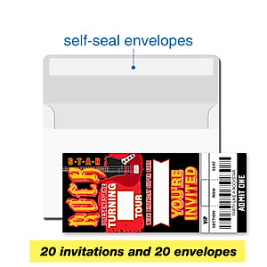 VAHATAN Rockstar Birthday Party Invitations 20 Pack Rockstar Ticket Invitations with Envelopes Invites Cards for Birthday Party