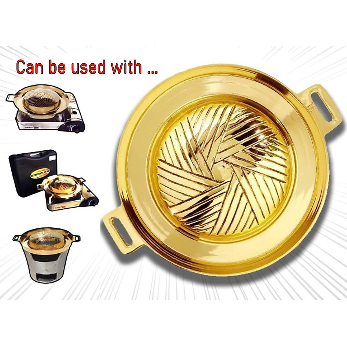 CoziNest Mookata Brass Grill Pan Thai Korean Japanese Style BBQ Grill Steak Hot Pan Nonstick Indoor/Outdoor Cooking 11in.