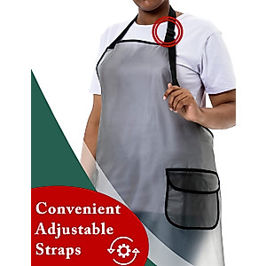 APRONNER Waterproof Plus Size Aprons for Women Men with Pockets Adjustable Durable Rubber Vinyl for Bib Kitchen Cooking Dish Washing Grooming Black Transparent