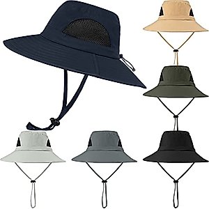 6 Pack Mens Sun Hats with UV Protection Waterproof Wide Brim Bucket Safari Hat for Men Women Foldable Sun Hats for Fishing Hiking Garden Safari Camping, 6 Colors