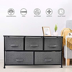 CERBIOR Wide Drawer Dresser Storage Organizer Closet Shelves, Sturdy Steel Frame Wood Top with Easy Pull Fabric Bins for Clothing, Blankets