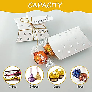 BEISHIDA 50pcs Pillow Gift Boxes Party Favor Boxes Small Mini Gift Boxes for Party Favor, Candy, Thanksgiving Favor, Christmas Pillow Box, Wedding, Halloween Party (Silver Dot， 3.6" x 2.5")
