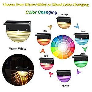 Melunar Solar Deck Lights, Solar Step Lights Outdoor Waterproof Led Solar Fence Lamp for Stairs,Yard, Garden Pathway, Patio, Step and Fences, 10 Lumens, Warm White/Color Changing Lighting (2 Pcs)