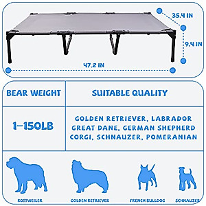 YUNYUDashing Elevated Dog Bed, Portable Raised Dog Bed for Indoor & Outdoor Use, Dog Cot Easy to Install and Clean Non-Slip Rubber Feet, Breathable Mesh, Suitable for Small to Large Dogs, Grey