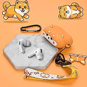 Cute AirPod Pro Case with Lanyard Keychain Protective Soft Silicone Funny Corgi Cover Compatiable with AirPods Pro Case